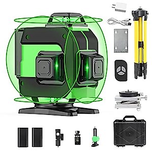 16 Line Laser Level 360 Self Leveling 4 x 360° Cross Line Laser Four Brightness Adjustment Horizontal Vertical Laser with Remote Control with 1m Level Triangle Bracket
