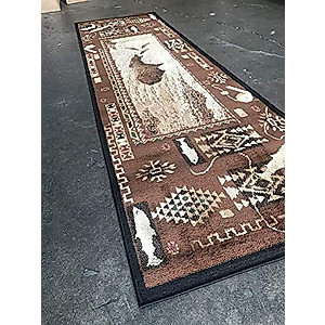Wildlife Nature Bear Fish Lodge Modern Geometric Arrows Area Rug Carpet Tan Brown (2’ X 7’ Runner)