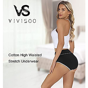 VIVISOO Women's Cotton Underwear High Waisted Hipster Cheeky Briefs Cute Ladies Panties 5-Pack X-Large