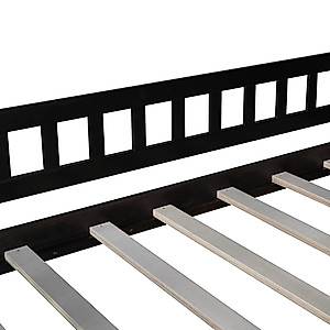 Harper & Bright Designs Twin Loft Bed with Slide, Solid Wood House Loft Bed with Ladder, Playhouse Bed for Kids Girls Boys (Espresso)