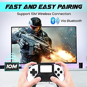 megacom P4 PC Wireless Controller - Gamepad with 2 Remap Keys, Rechargeable Battery, 3.5mm Audio Jack, Speaker, Multi-touch Pad, Dual Vibration - Compatible with PC & P4