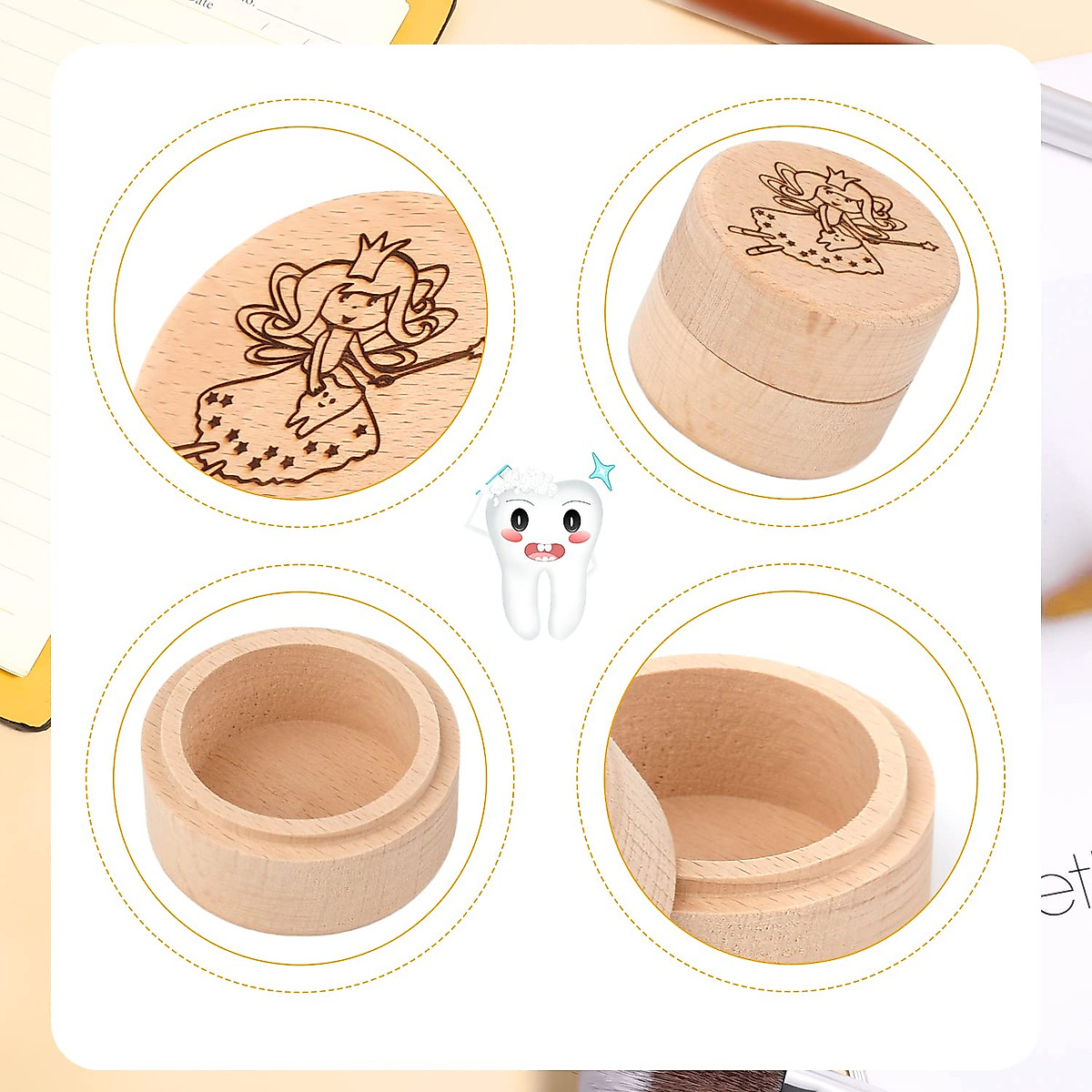 SAVITA Tooth Fairy Box, Wooden Baby Tooth Storage Box Portable Tooth Fairy Storage Box Milk Teeth Container Box Cute Lost Tooth Holder Keepsake to Keep The Childhood Memory