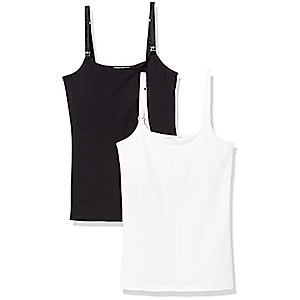 Amazon Essentials Women's Maternity Nursing Friendly Camisole, Pack of 2, Black/White, Large