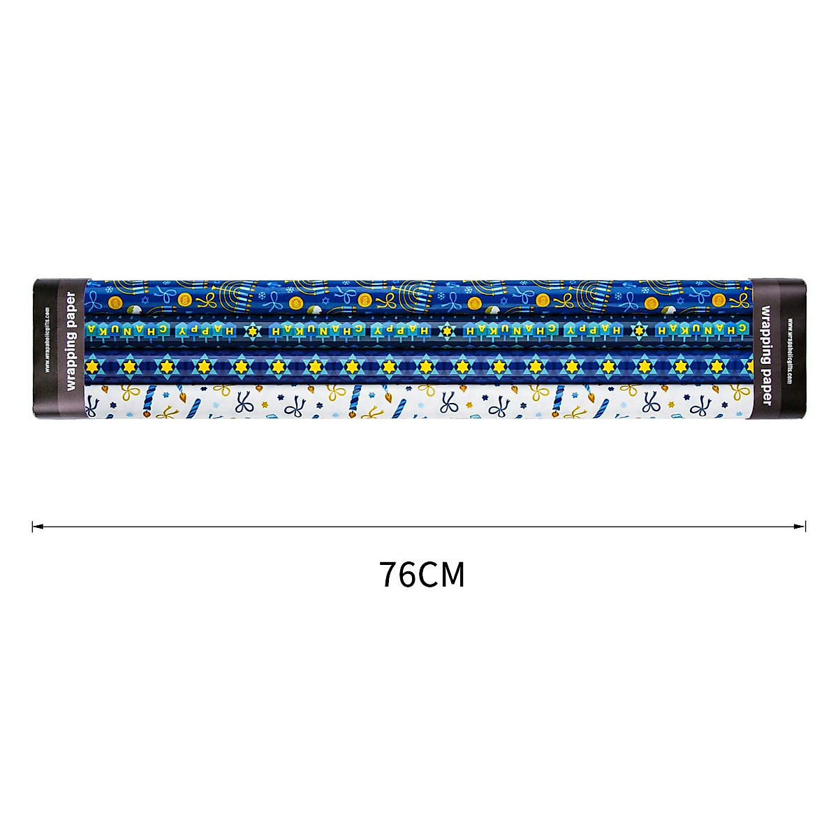 WRAPAHOLIC Hanukkah Wrapping Paper Roll - Menorahs, The Star of David, Candles Design for Chanukah Celebration - 4 Rolls - 30 Inch X 120 Inch Per Roll