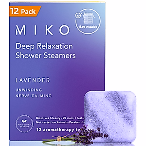 Miko Shower Steamers Aromatherapy for Women and Men, 12 Pack Long Lasting Essential Oil Infused Shower Bomb Aromatherapy for Stress Release and Relaxation, Valentine’s Day Gift for Him & Her -Lavender