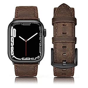 SWEES Leather Band Compatible for Apple Watch 42mm 44mm 45mm, Genuine Leather Replacement Wristband Strap Compatible iWatch Series 7 6 5 4 3 2 1 SE Sports & Edition Men And Women, Retro Brown