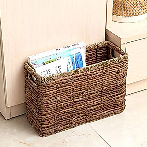 KXA Straw Magazine Basket Rectangular Storage Basket Home Finishing Basket with Handle