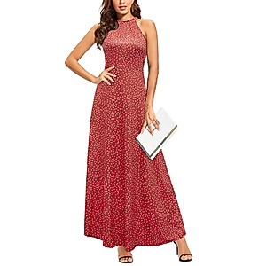 STYLEWORD Women's 2025 Fashion Summer Spring Beach Vacation Red Polka Dot Casual Garden Party Maxi Long Dress Trendy(Floral 33,S)