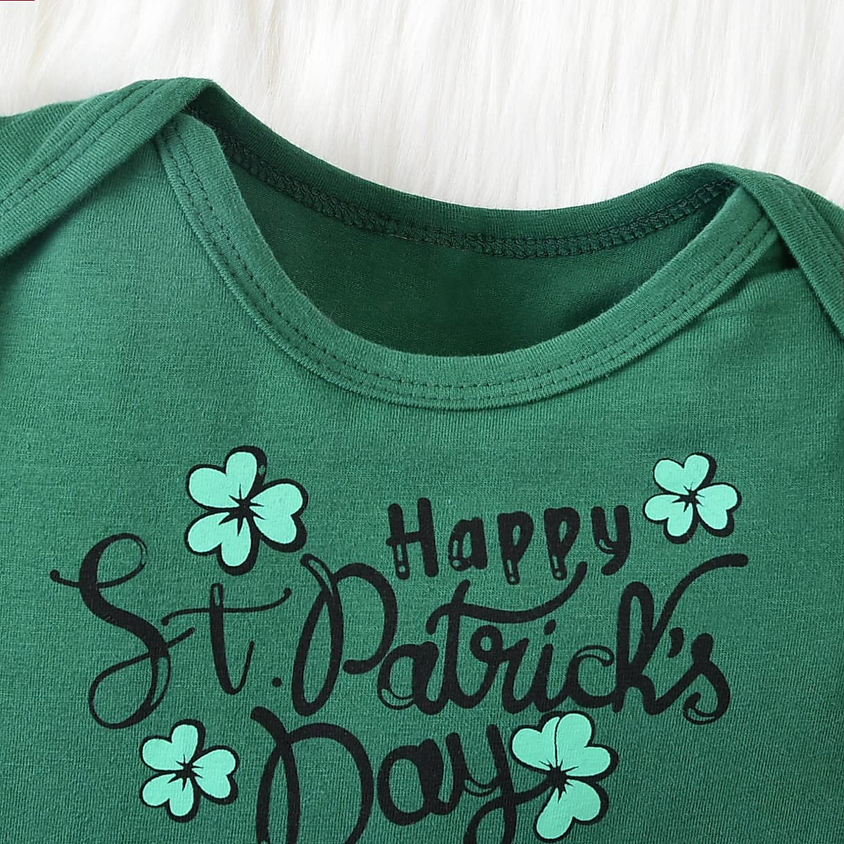 Noubeau Baby Girl St. Patrick's Day Outfits Short Sleeve Lucky Gal Print Romper+Clover Ruffle Shorts Bloomers Summer Clothes (Green Letter, 3-6 Months)