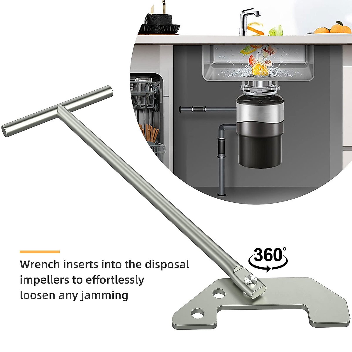 woiron Garbage Disposer Unjamming Wrench,Silver Garbage Disposal Wrench Tool,Garbage Disposal Wrench for Garbage Disposal Repair,Unclog Kitchen Sink Clogging