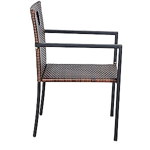 BTEXPERT Two Tone Brown Outdoor Patio PE Rattan Wicker Set of 2 Chairs for Garden Dining Firepit Lawn Backyard Porch Deck Armrest Frame, Steel Conversation Accent Furniture armchairs