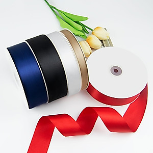 Quhora 5/8 inches Wide x 100 Yards Single Faced Red Polyester Satin Ribbon, Satin Ribbon for Gift, Crafts, Hair Bows, Gift Wrapping, Wedding Party Decoration and More