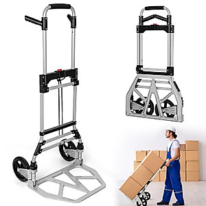Dolly Cart Folding Hand Truck Dolly 309 lb Capacity Aluminum Heavy Duty Hand Cart with Swivel Handle and 7 inch Rubber All Terrain Silent Large Wheels, Portable Foldable Cart for Moving Heavy Item