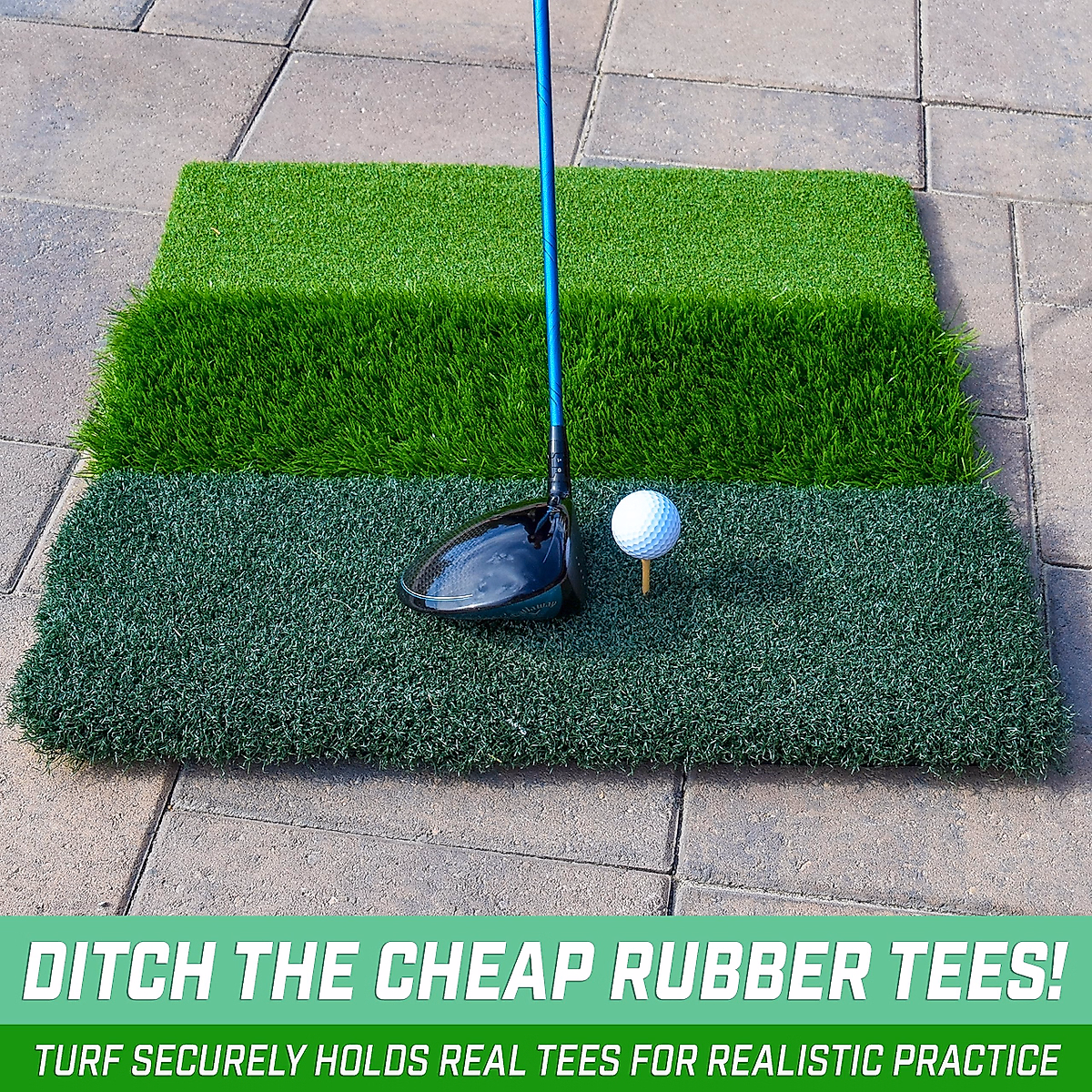 GoSports Tri-Turf XL Golf Practice Hitting Mat - Huge 24 Inch x 24 Inch for Optimal Practice