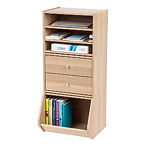 IRIS USA 3-Shelves Modular Wood Stacking Storage Box, for Office Closet and Nightstand, Easy Assembly, Customizable, Stacking Storage Boxes, Light Brown