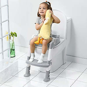 Potty Training Seat with Step Stool Ladder, Toddlers Potty Training Toilet for Kids Boys Girls (Gray/White)