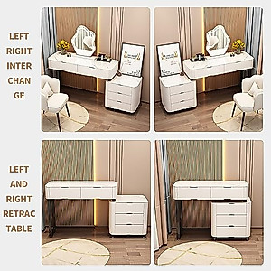 Vanity Desk, Vanity Table Made of Solid Wood, Features Modern Sintered Marble Top, Rotatable/Removable Touch Screen HD Mirror(3-Brigntness), Vanity Set with Chair (47.2IN/120CM)