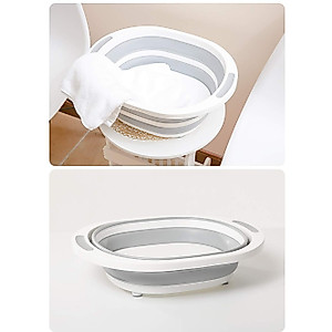 Ahyuan Collapsible Dish Pan Chopping Board Combo 10L Portable Washing Basin Dish Pan Foldable Dish Tub Over The Sink Dishpan Camper Accessories for Travel Trailers (Without Plug)