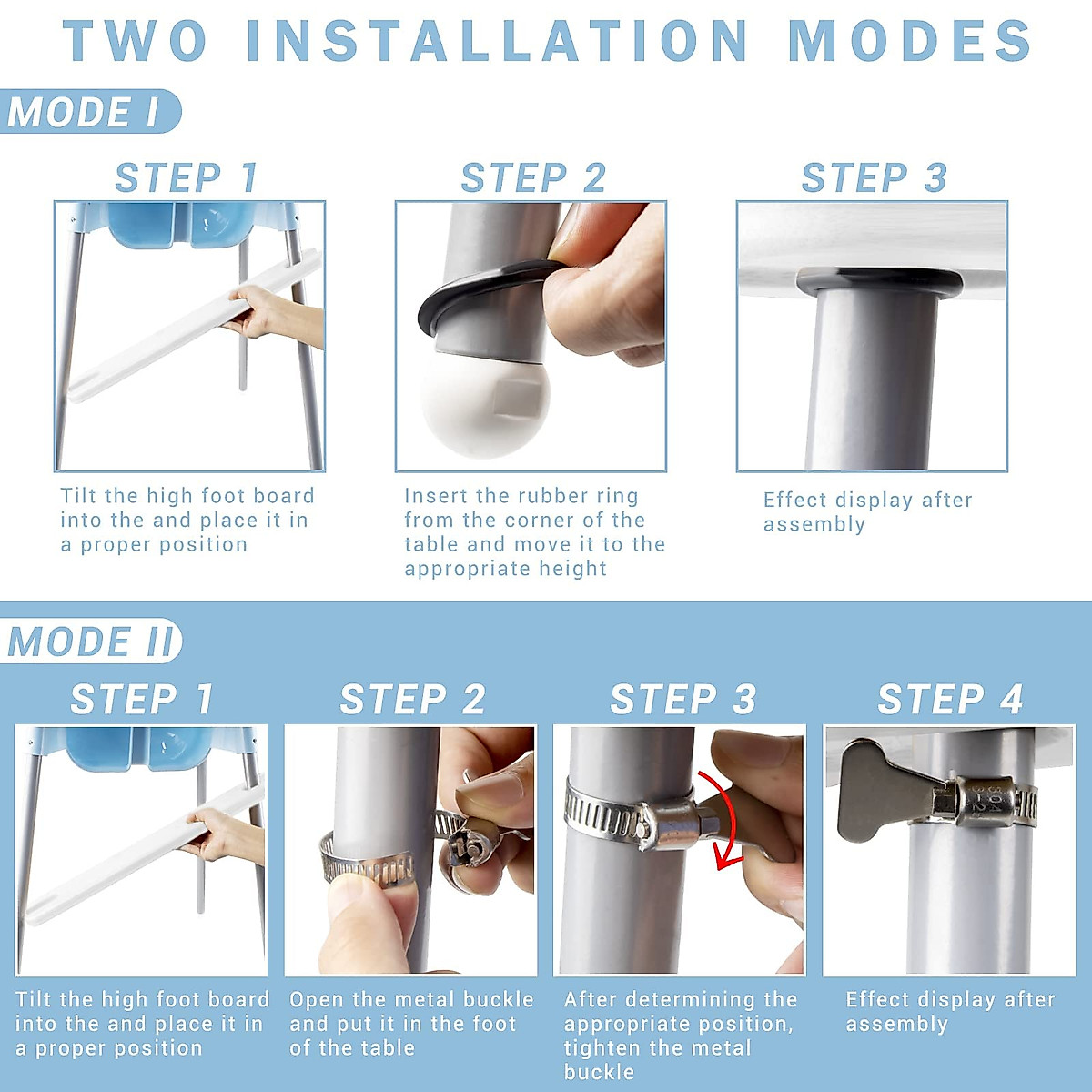 High Chair Footrest Compatible with IKEA Antilop 100% Natural Wood Bamboo Footrest Non-Slip Adjustable Footrest with 4 Rubber Rings and 2 Metal Rings (White)
