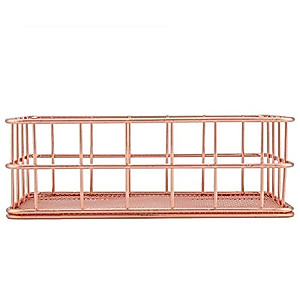 FTVOGUE Makeup Storage Basket Organizer, Rose Gold Mesh Cosmetic Storage Holder Shelves for Makeup Brush Pen Holder(C)