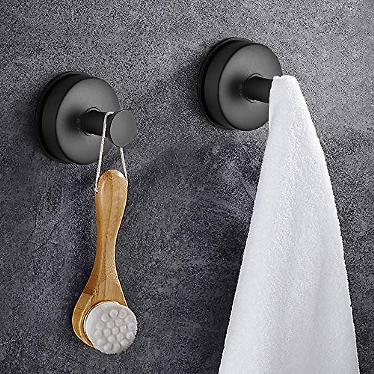 JOMOLA 2PCS Stainless Steel Suction Cup Hook Bathroom Towel Holder Utility Shower Hooks Hanger for Towel Storage Kitchen Utensil Vacuum Suction Cup Hooks, Matte Black