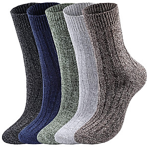 Trifabricy 5 Pairs Wool Socks - Comfortable and Warm Womens Wool Socks, Wool Socks Women, Super Soft Crew Socks for Women, Thick Knit Cabin Cozy Wool Socks Gifts For Women