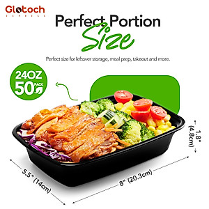 100-Piece (50-Pack) 24 OZ Meal Prep Containers Reusable with Lids, Sturdy Leakproof & Food Safe, Microwave, Freezer, Dishwasher Safe To Go Food Containers, Plastic Take Out Containers, Black