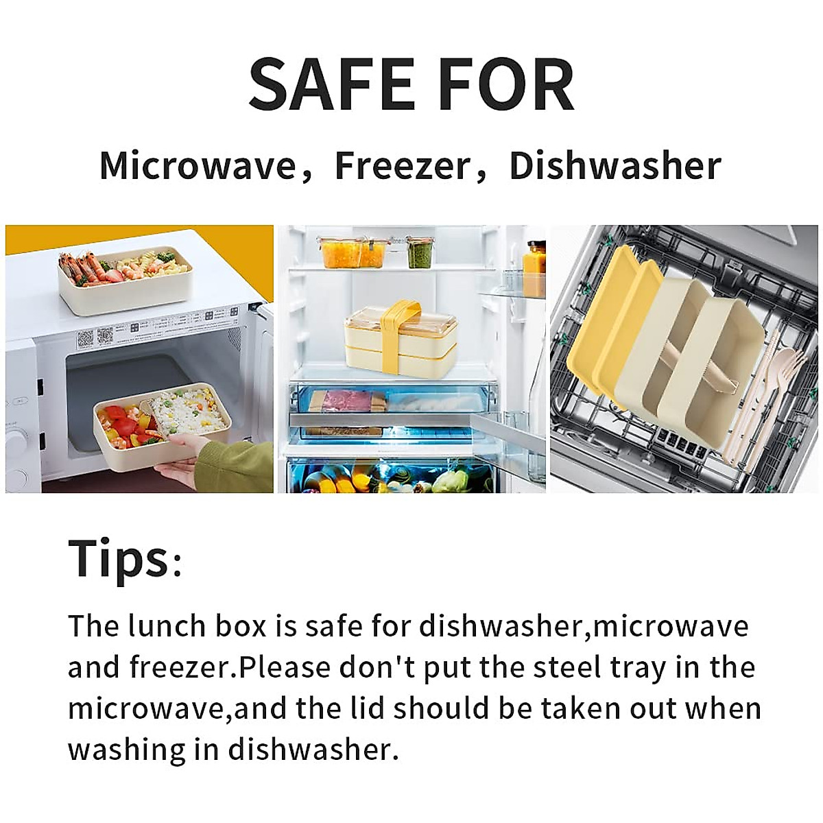 ArderLive Stackable Lunch Bento Box with Bag and Utensils, Microwave Safe, BPA-Free Eco-Friendly Lunch Containers for Adults Japanese, Yellow Denim Bag with Bonus Dip Container