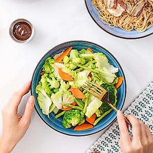 KitchenTour Large Ceramic Pasta Bowls with 10 Inch Large Dinner Plates Set of 6