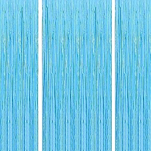 Vanujoy 3pcs Macaron Light Blue Tinsel Foil Fringe Backdrop Curtains 2024 Graduation Party Decoration - Party Door Wall Streamer Photo Backdrop for Birthday Wedding Engagement Bridal Shower Decoration