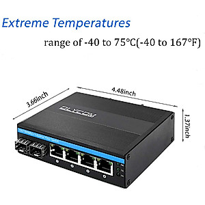 OLYCOM 4Port POE Switch Outdoor Full Gigabit DIN-Rail Fiber Network Switch 4 x Gigabit PoE+ Ports 2 x 1.25G SFP Fiber Ports 120W with 2pcs Industrial SFP Transceivers