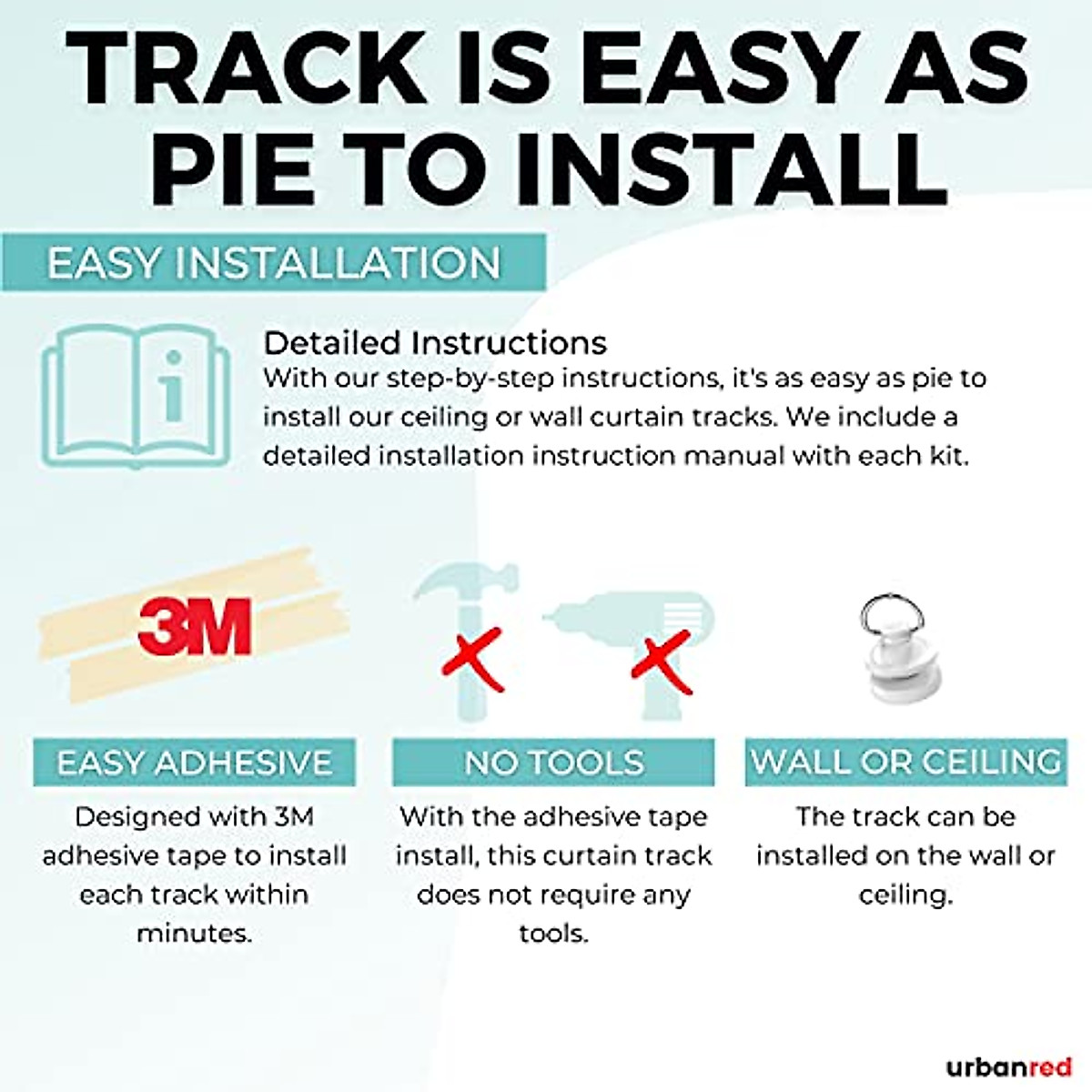 UrbanRed Self Adhesive Ceiling Or Wall Curtain Track (9.8 FT, 3 Meters) - No Drill, Screws, or Tools Curtain Rod, No Damage Curtain Track, Curtain Hangers, Adhesive Curtain Rod (Non-Flexible)