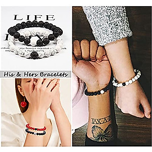 Jewdreamer 12Pcs Distance Relationship Bracelets 8mm Lava Rock Stone Beaded Bracelet for Men Women Stretch Yoga Healing Anxiety Bracelet Aromatherapy Essential Oil Diffuser Couple Bracelet Set