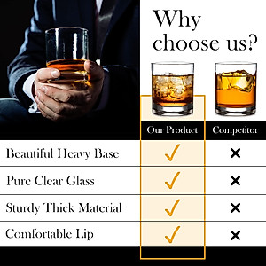 Old Fashioned Whiskey Glass Set, Premium Rocks Glasses for Cocktails and Bourbon, 10 1/4 Oz, Set of 6, Lead-Free Crystal, Bar Drinking Glass Tumbler for Scotch, Cognac, Irish Whisky