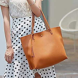 KLGDA Women's Soft Leather Tote Shoulder Bag from, Large Capacity Shopping Backpacks Tassel Handbag Brown