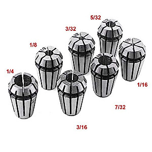 Paddsun 7 Pcs/Set 1/4 1/8 1/16 3/16 3/32 5/32 7/32 inch ER11 Spring Collet for CNC Engraving Machine & Milling Lathe Tools