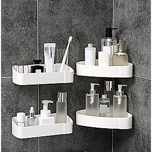 Fineget Plastic Shower Caddy Adhesive Shower Shelves for Wall Bathroom Kitchen Bathtub Rustproof Home Basket Shelf Removable No Drilling Storage Organizer Quick Dry White 4 Pack