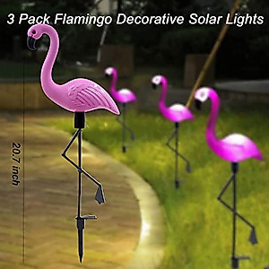 3 Pack Flamingos Garden Decor Lights, IP55 Waterproof Outdoor Solar Stake Lights, Pink Flamingo Yard Ornament Christmas Decoration , Solar Powered Decorative Lights for Patio Lawn Pathway Landscape