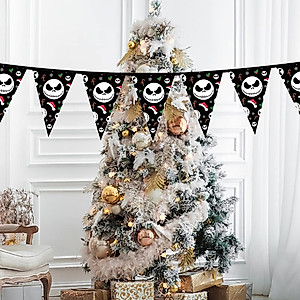 Christmas Bunting Banner Jack Skellington Triangle String Bunting Garland for Christmas Decorations Nightmare Before Christmas Flags Jack Skull Pennants for Halloween Indoor Outdoor Garden Decors