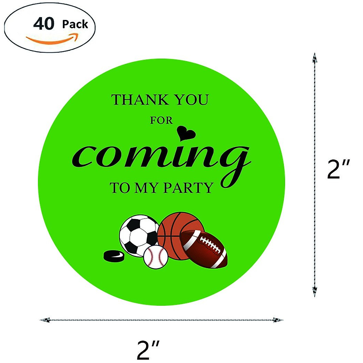 MAGJUCHE Sports Thank You Stickers, Kids All Sports Themed Birthday Party Favor Sticker Labels, 2 inch, 40-Pack