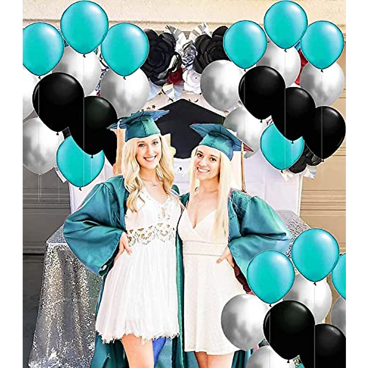 Teal Turquoise Balloons Turquoise Black Silver Graduation Decorations 2023/Turquoise Black Birthday Decorations for Women 30pcs Teal Black Bridal Shower Decorations/Wedding/Breakfast Birthday