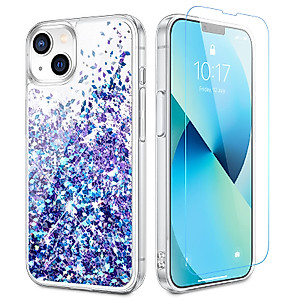 Caka Case Compatible for iPhone 13 Mini Glitter Phone Case Girly Women Bling Sparkle Flowing Floating Quicksand Waterfall Clear Soft TPU Case Cover for iPhone 13 Mini (5.4 inches) (Blue Purple)