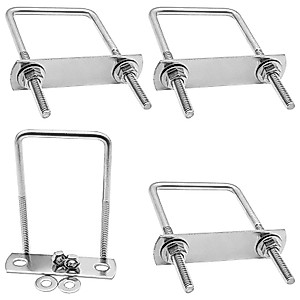 BokWin 4PCS M6x50x100mm Stainless Steel Square U-Bolt Tie Down U Bolt with Frame Plate、Washer and Nuts