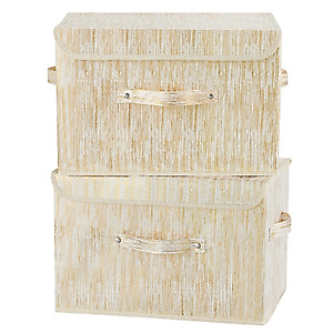 VinneGenzz 2PCS Decorative Storage Boxes with Lid Luxury Metallic Fabric Storage Bins Organizer Container Collapsible Shelf Basket with Handles for Home Bedroom Closet Office (Gold, Large Size)