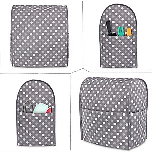 Luxja Dust Cover Compatible with 4.5-Quart and 5-Quart Stand Mixer, Cloth Cover with Pockets for Stand Mixer and Extra Accessories, Gray Dots