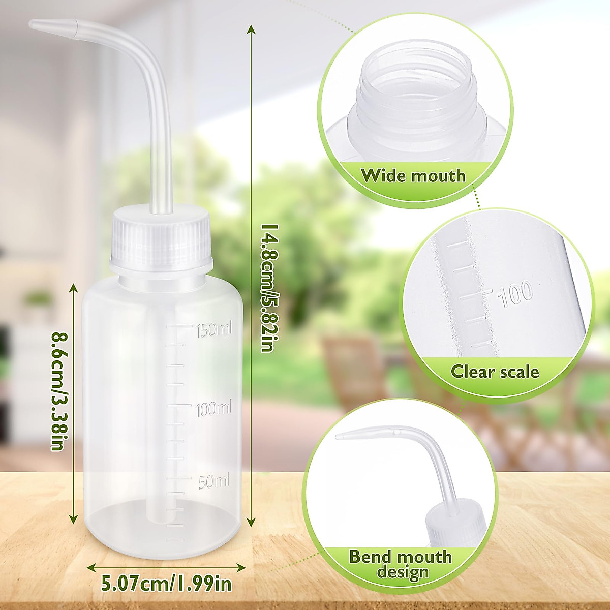 Maxdot 24 Pcs 5 oz Plastic Squeeze Bottles Bulk Transparent White Plant Watering Bottle with Narrow Mouth Scale Labels Tattoo Water Bottles for Safety Rinse Bottle Watering Tools, Plant Irrigation