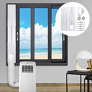 CALIDAKA Portable AC Window Kit,Air Conditioner Window Kit with 2pack 3m Seal,Universal Window Seal Kit Adjustable Sliding AC Vent Kit for 5.1/5.9 inch Exhaust Hose(white)