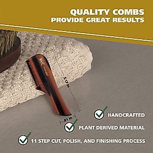 Wahl Small Mustache Comb for Men's Grooming - Handcrafted & Hand Cut with Cellulose Acetate - Smooth, Rounded Tapered Teeth - Model 3323 Brown