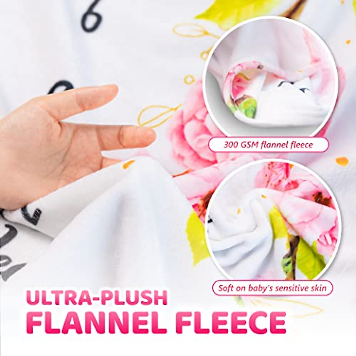 Milestone Blanket for Baby Girls - Very Soft, Light Weight with Heart Frame, Rectangle Marker, Headband Free - Machine Washable - Baby Growth Chart Blanket