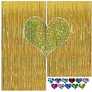 CYLMFC Gold Fringe Curtain - 2 Packs 3ftx8ft Sparkle Metallic Party Backdrop Curtain Photo Booth Props Birthday Decorations Gold Birthday Backdrop